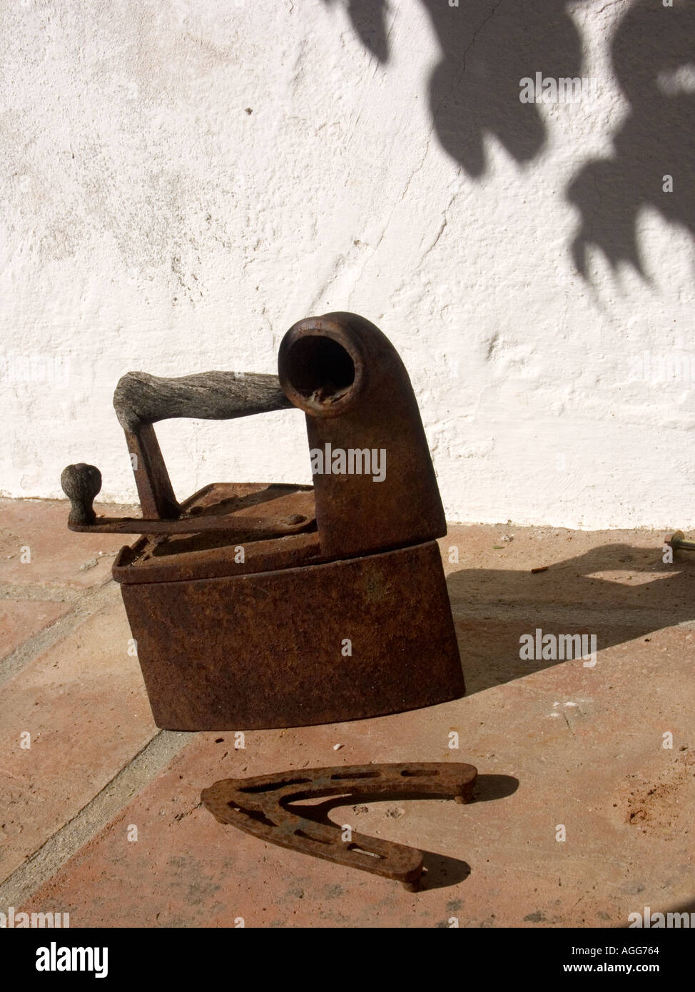 Old Steam Iron and Stand antique classical period rusty rust unrestored ...