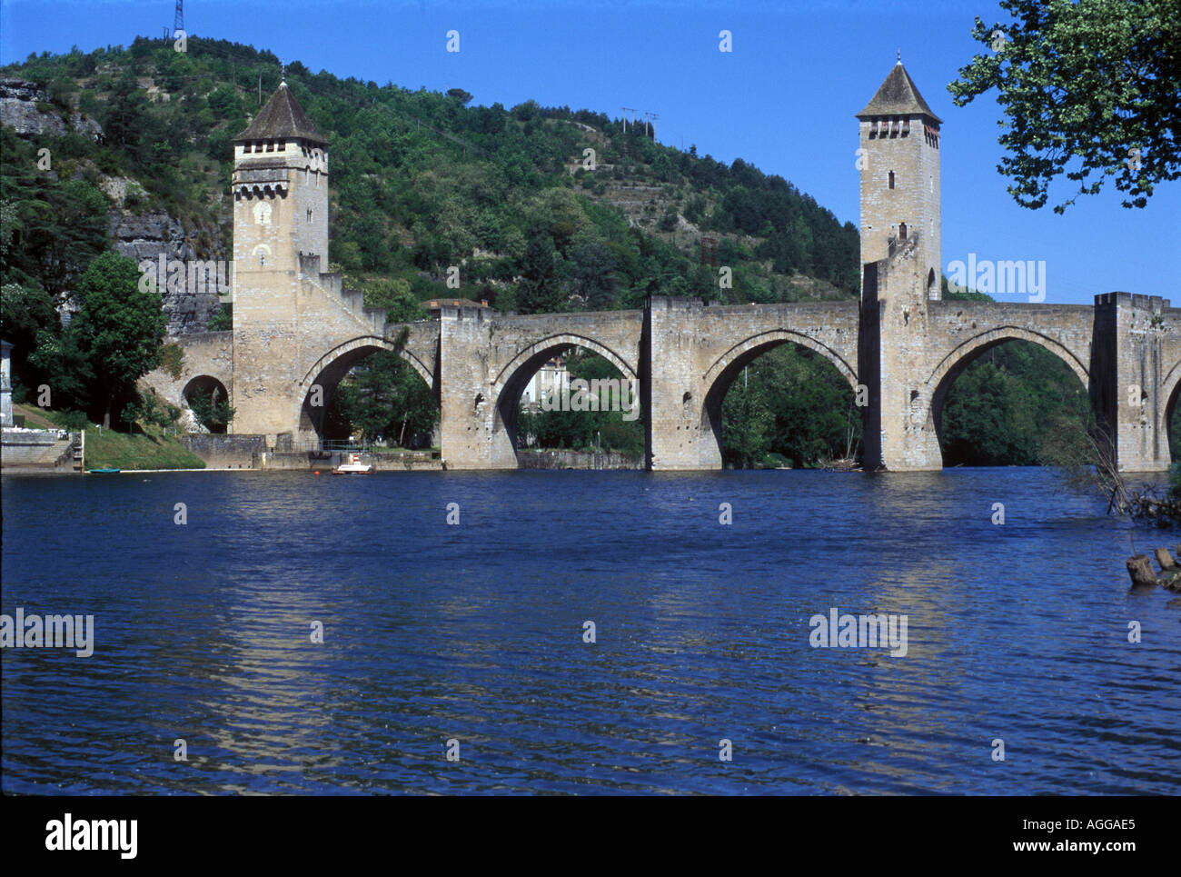 Pont Valentre 14th C bridge over river Lot Cahors France Stock Photo ...