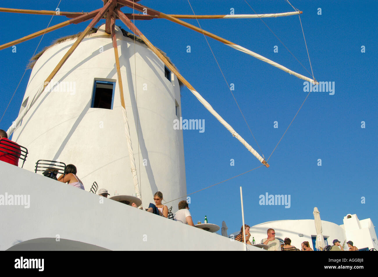 famous historical mill, village of Oia, Santorini island, Greece Stock ...