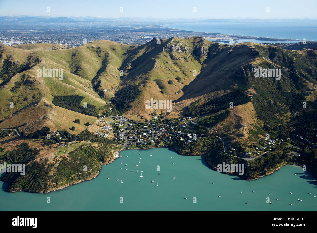 Cass Bay left and Corsair Bay right Lyttelton Harbour Canterbury South ...