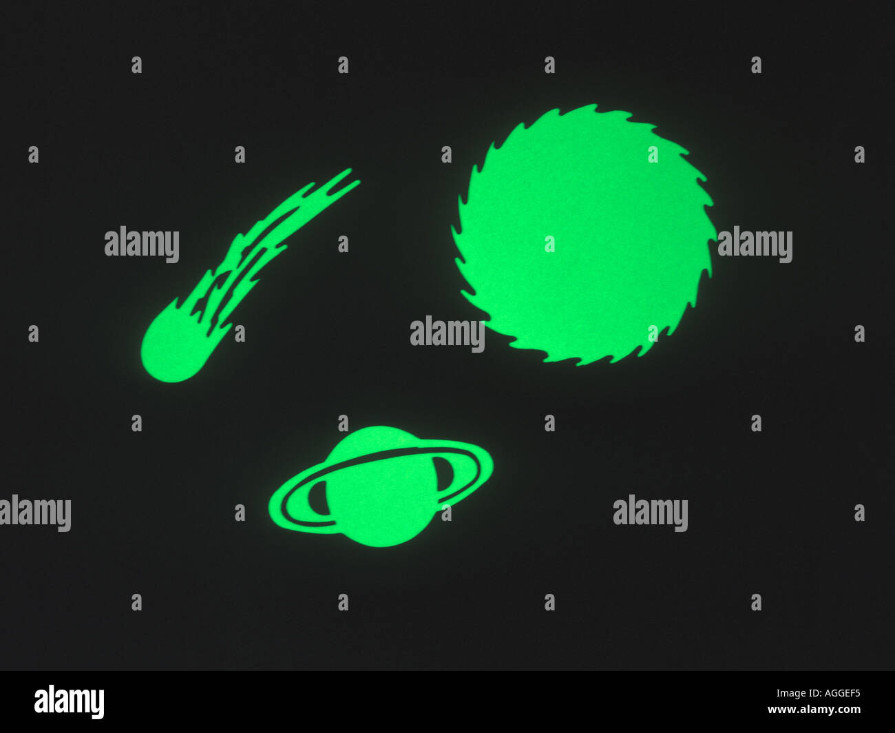 luminous stickers to illustrate space Stock Photo - Alamy