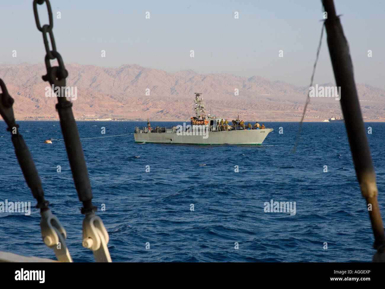 Israel Red Sea Eilat view from boat of israeli army attack craft with ...