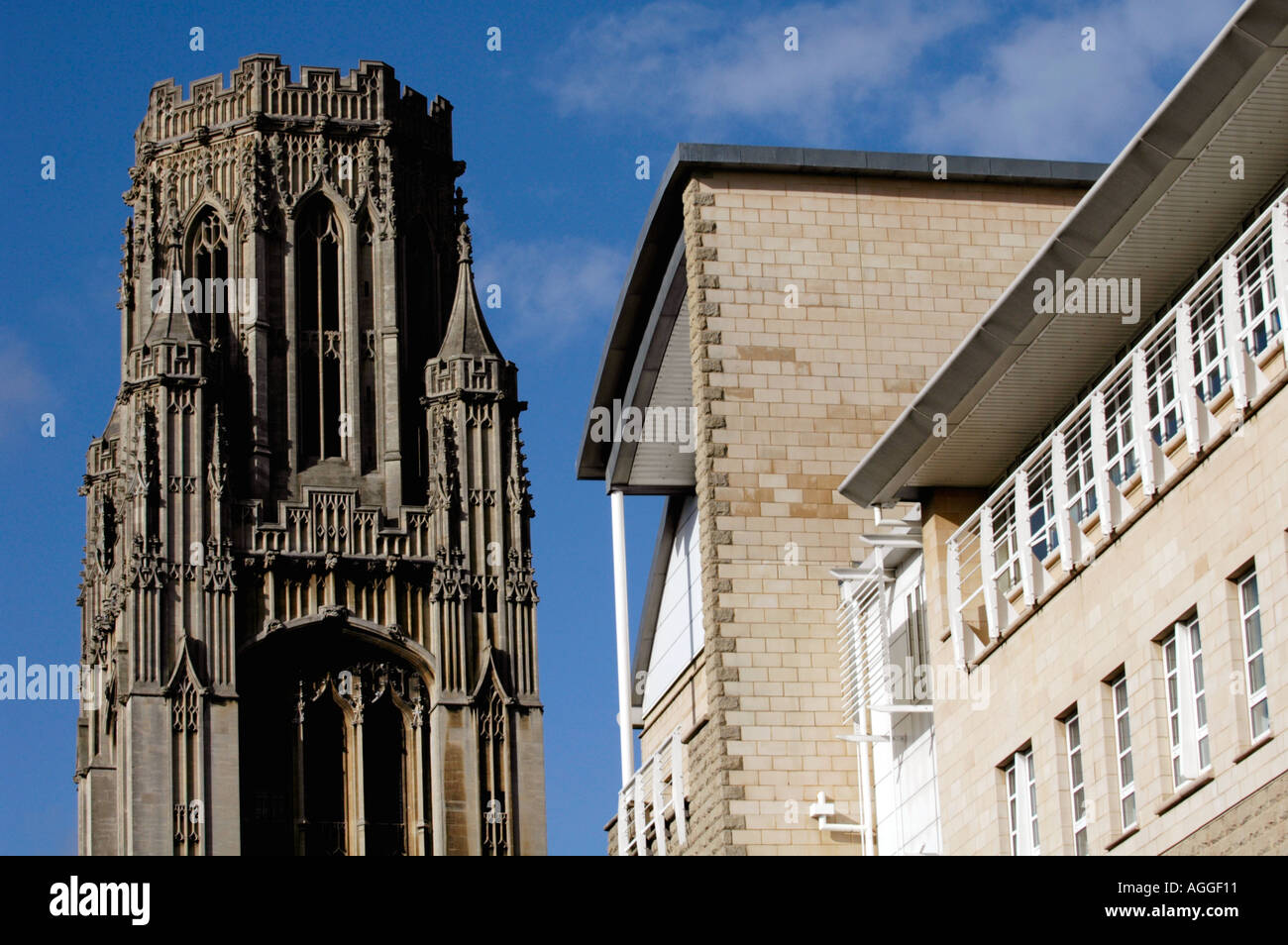 The Wills Memorial Tower (left) of Bristol University juxtaposed ...