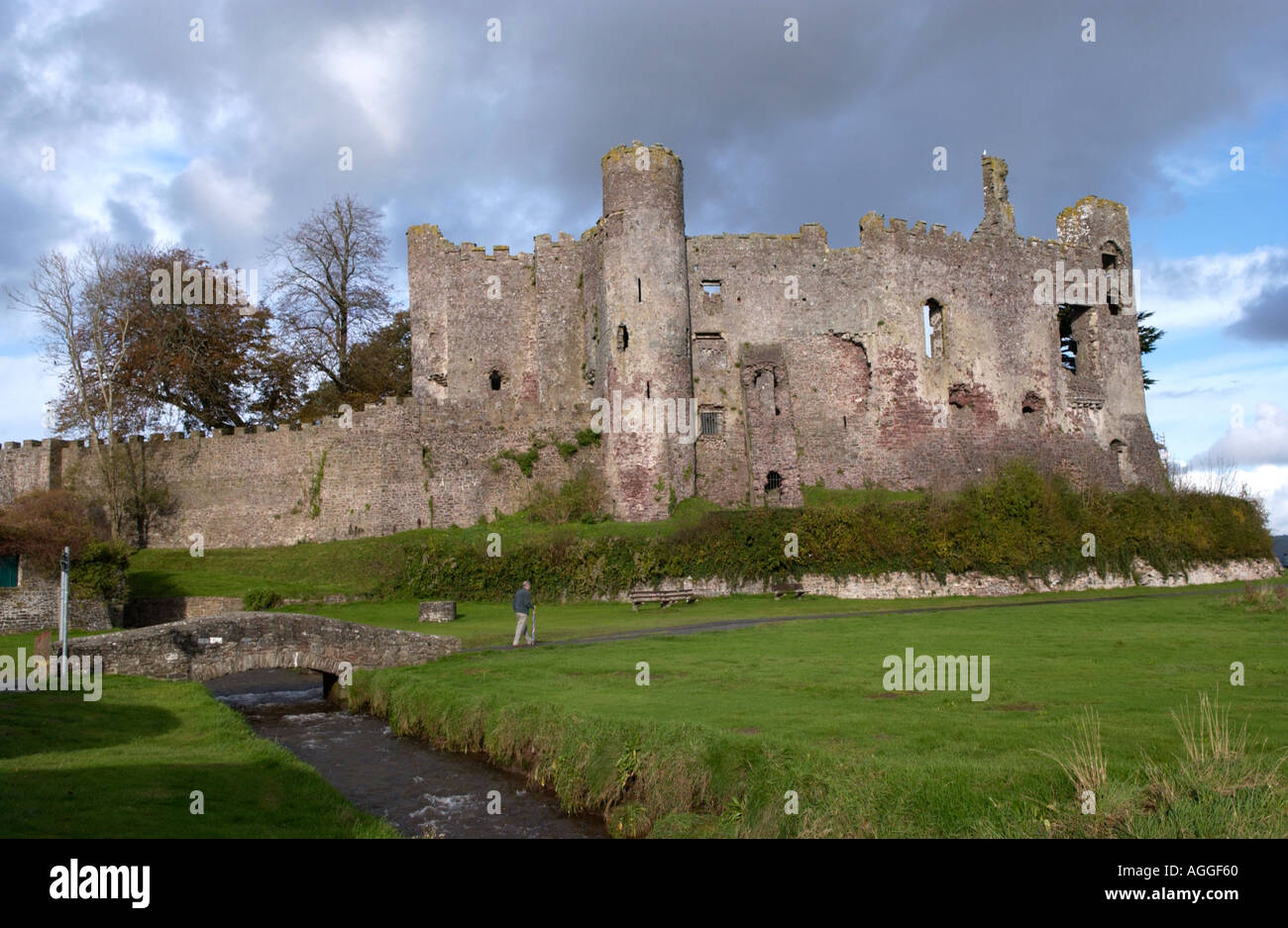 Laugharne Castle dating from the 12th century where poet Dylan Thomas ...