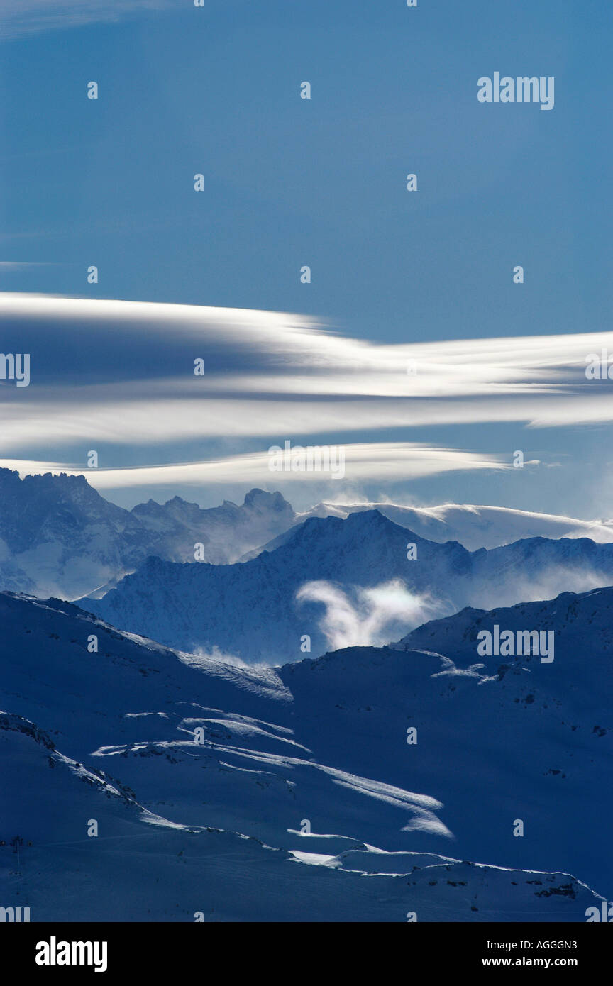 surreal cloud formation above mountain chain, Val Thorens, French Alps ...