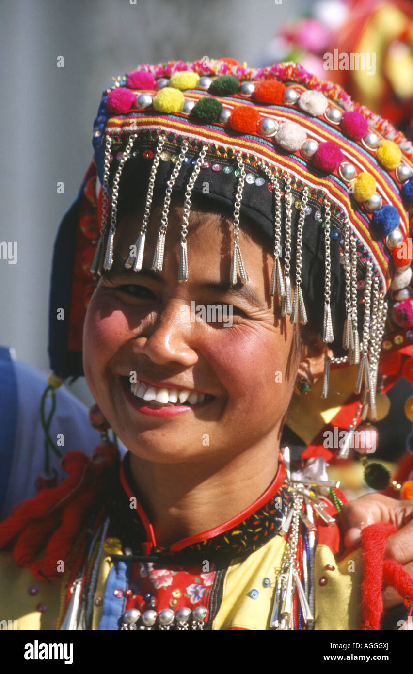 Young Katchin tribal girl in her tradtional Manau (festival) costume in ...