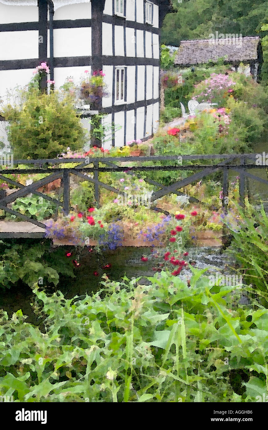 Cottage Garden and Stream Watercolour Style Stock Photo - Alamy