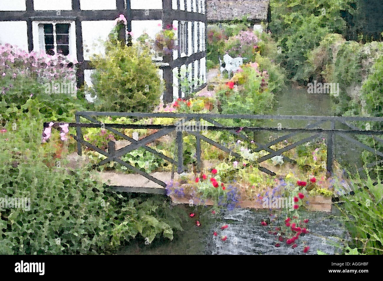 Cottage Garden and Stream in Pembridge Watercolour Style Stock Photo ...