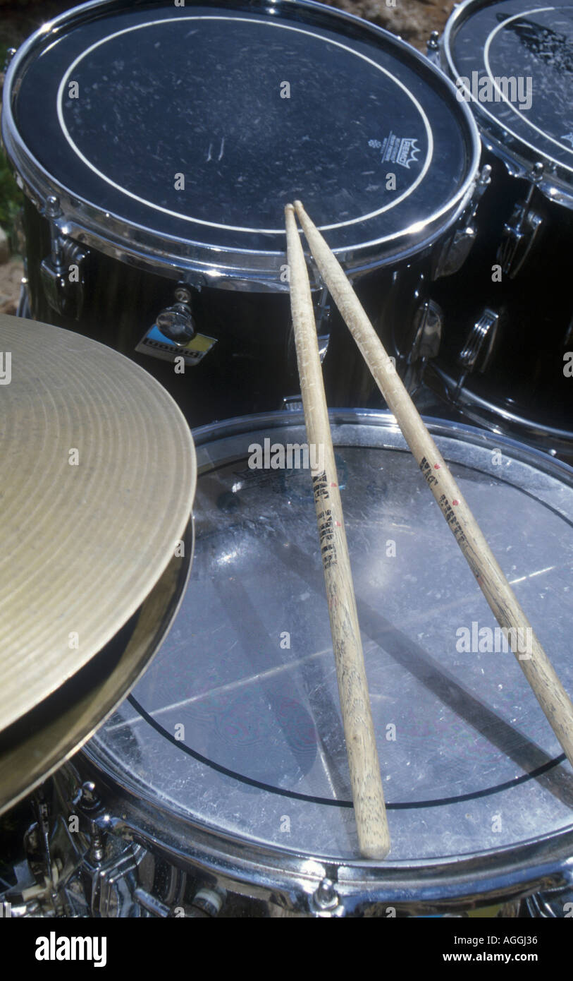 Battery the percusion section of a music band in the set of the ...