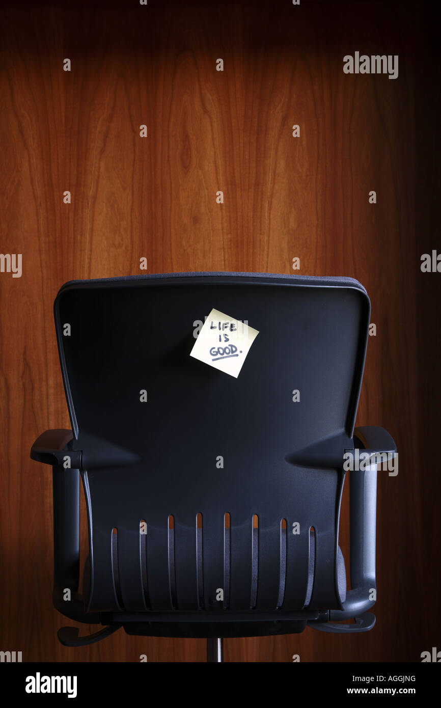 life is good written on a post it note sticked on a armchair in an ...