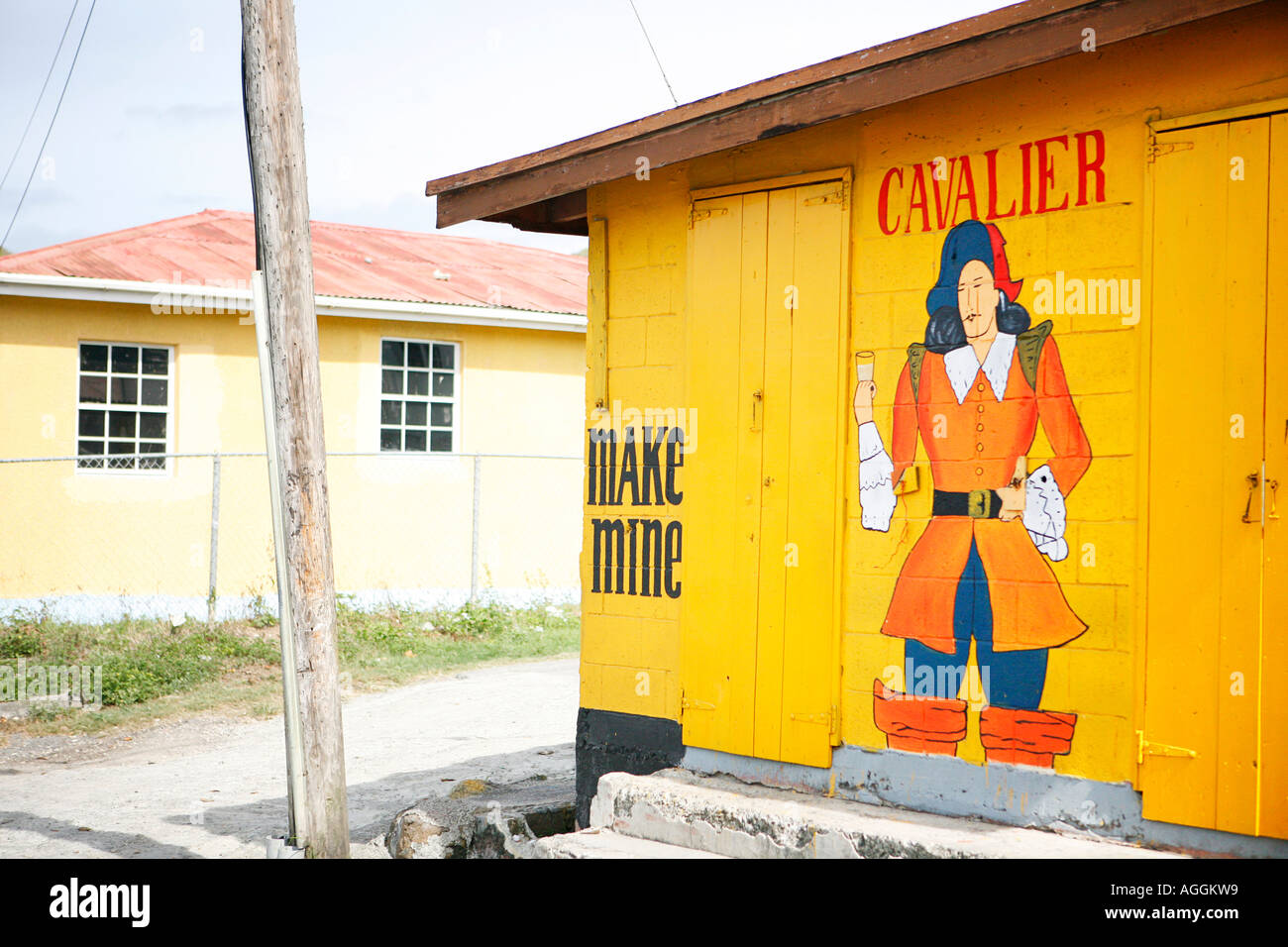 Shack painted with Cavalier rum advert in Antigua Stock Photo - Alamy