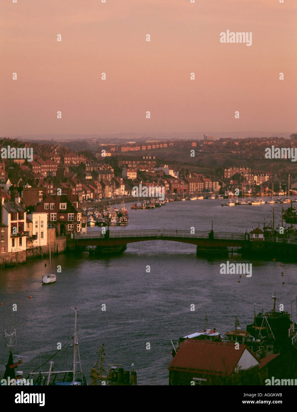 View over the harbour and Swing Bridge over River Esk, Whitby, North ...