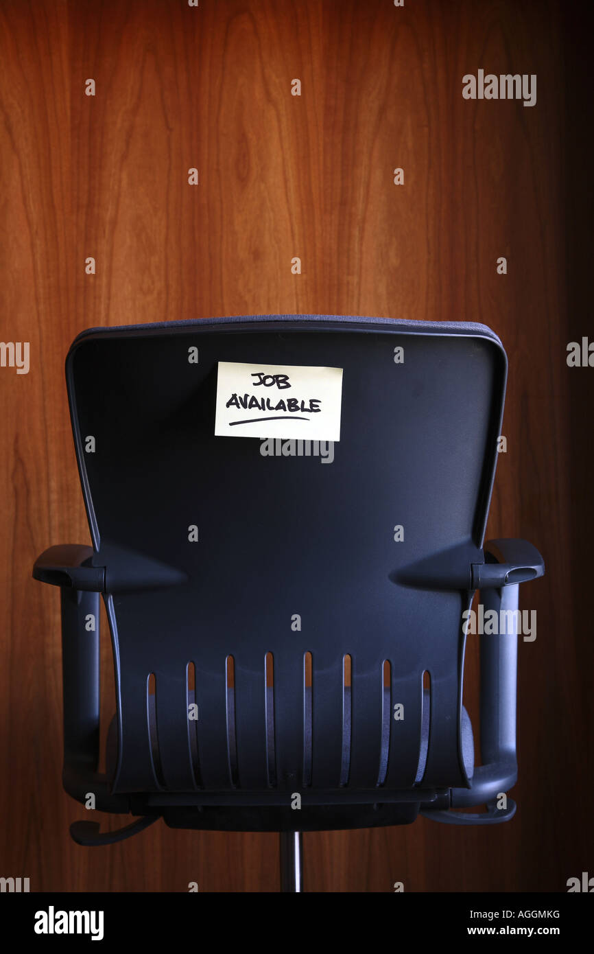 job available written on a post it note sticked on a armchair in an ...