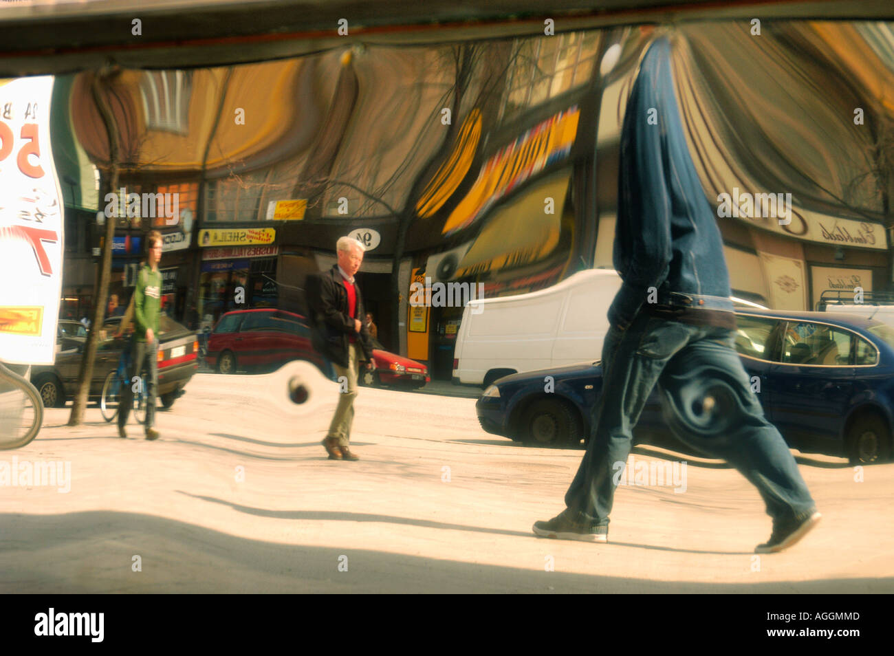 distorted mirror image of street scene, Stockholm, Sweden Stock Photo ...