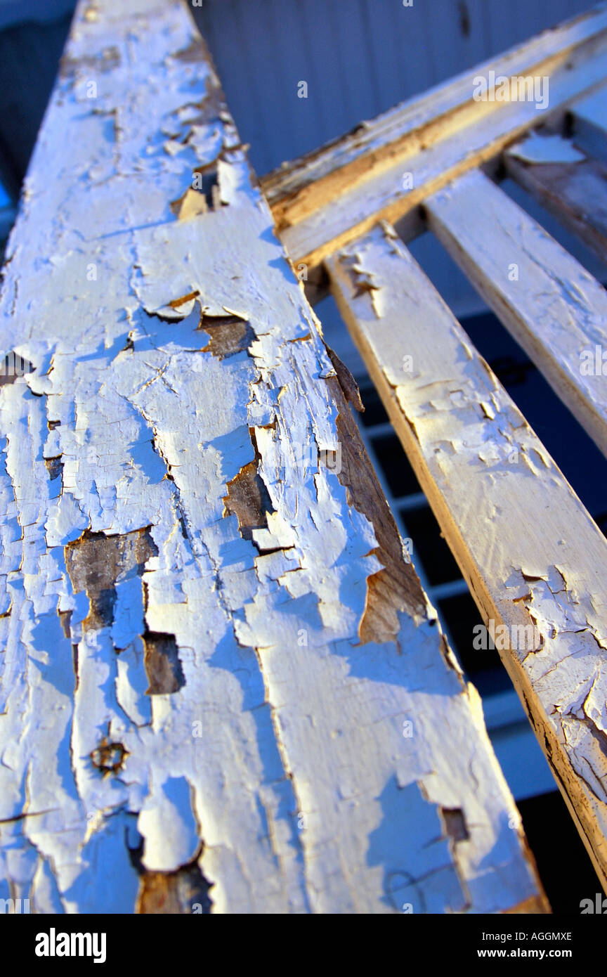 old white paint peeling off stair rail, Sweden Stock Photo - Alamy
