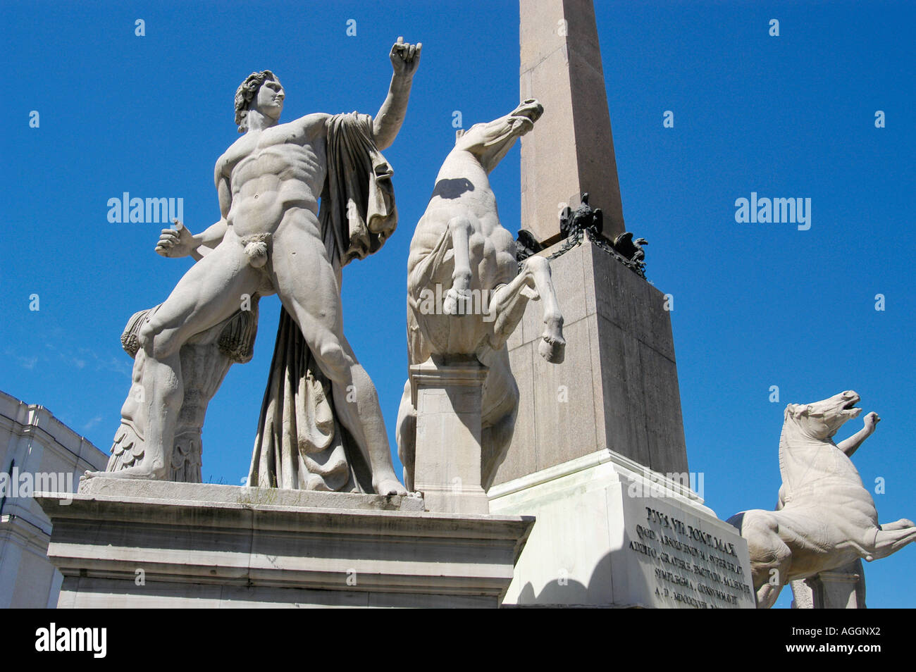 Quirinal fountain and obelisk, Piazza del Quirinale, Rome, Italy Stock ...