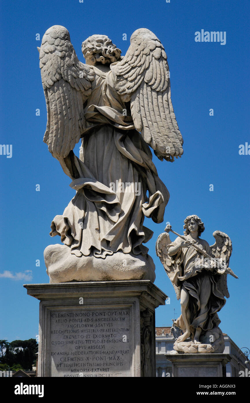 statues of arch angels on the famous bridge of Ponte St. Angelo, Rome ...