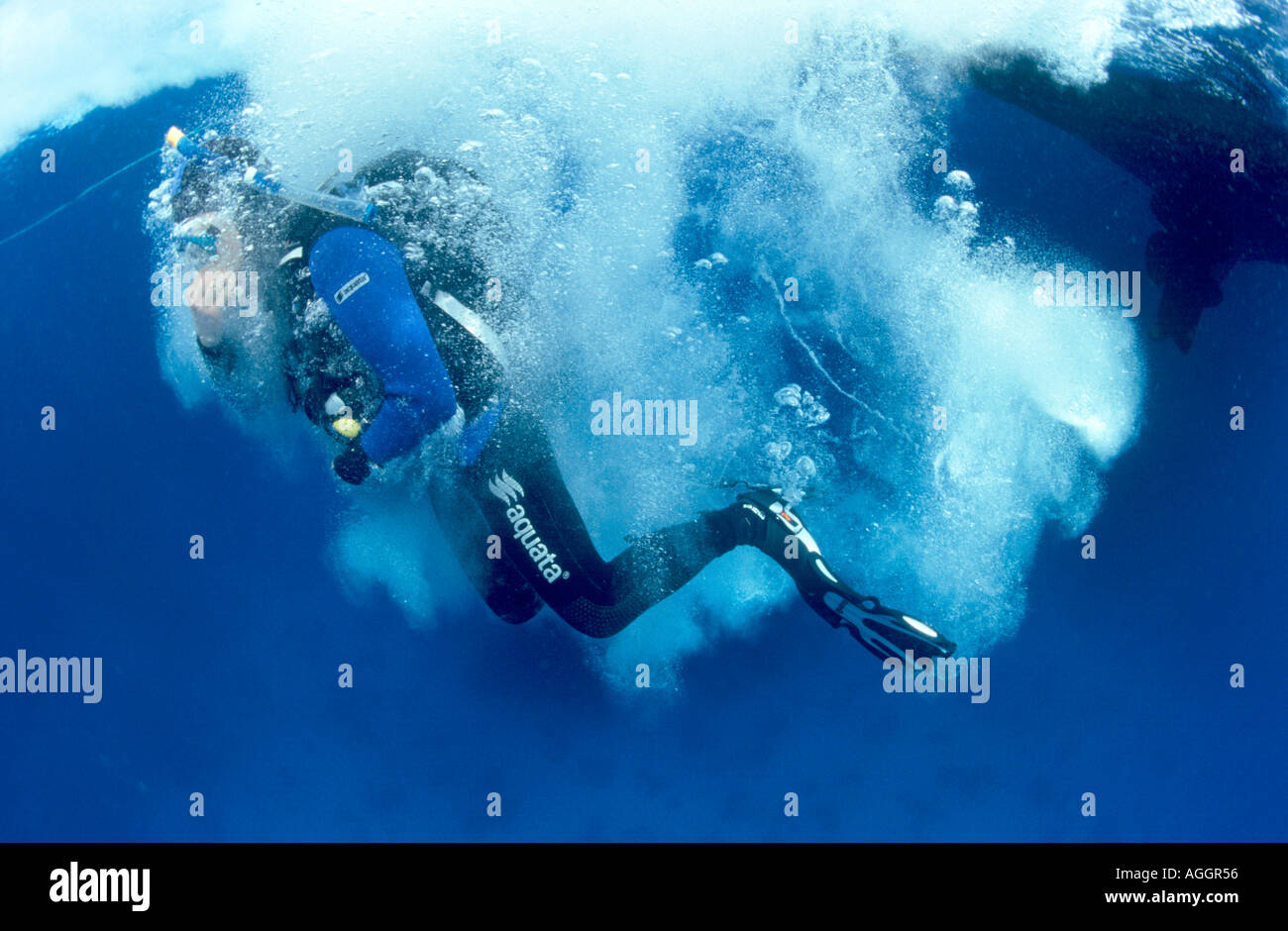 scuba-diver, jumping into the water, Egypt, Red Sea, Mar 05 Stock Photo ...