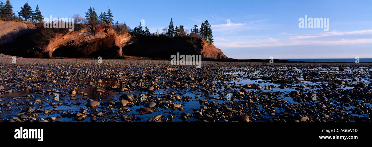 Canada New Brunswick Sea caves and rocky beach along Bay of Fundy near ...