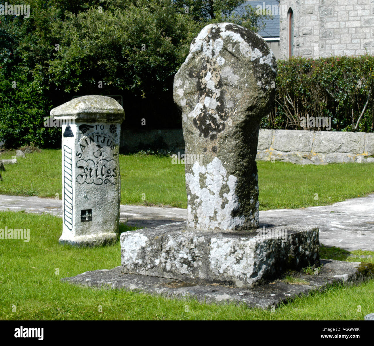 Celtic cross and 18th century milestone near Land s End, Cornwall ...