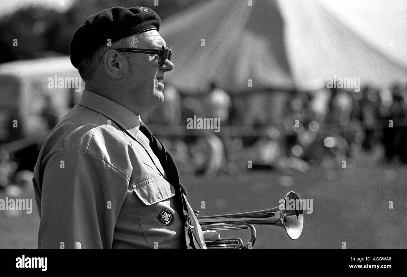 Senior adult scout with trumpet Stock Photo - Alamy