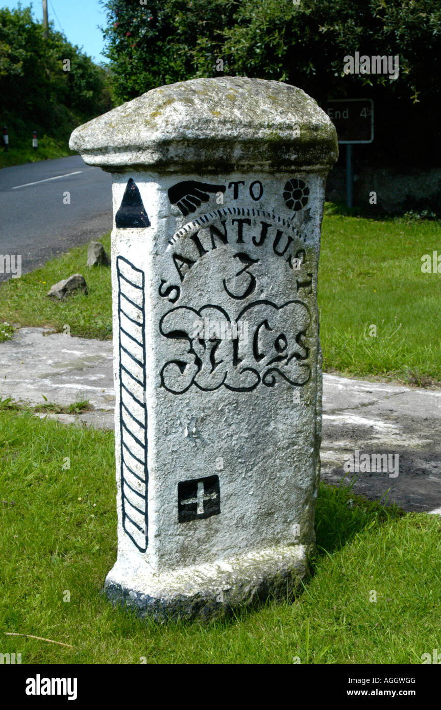 Cornwall England 18th century milestone near Land s End Stock Photo - Alamy