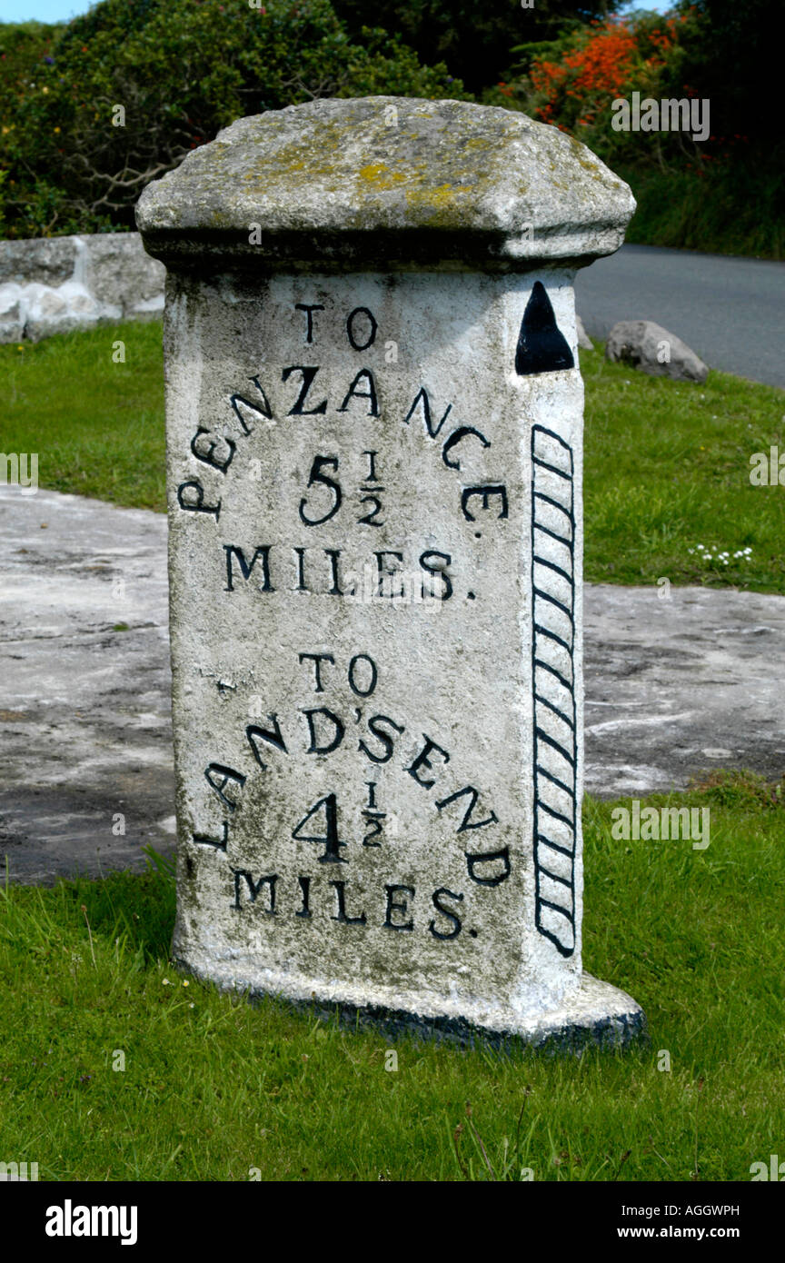 18th century milestone near Land s End, Cornwall England Stock Photo ...