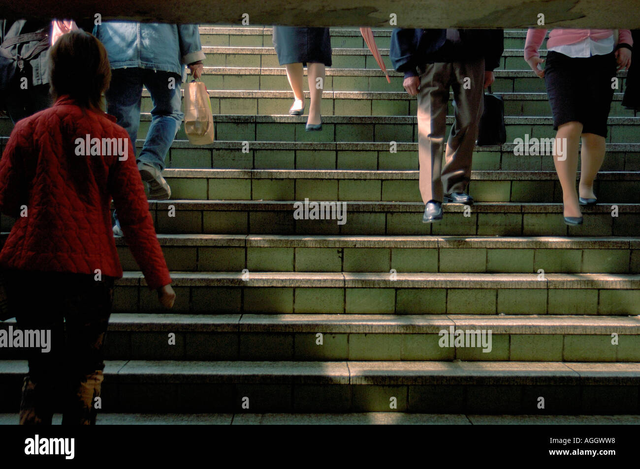 pedestrians descending stairs to subway, Ginza, Tokyo, Japan Stock ...