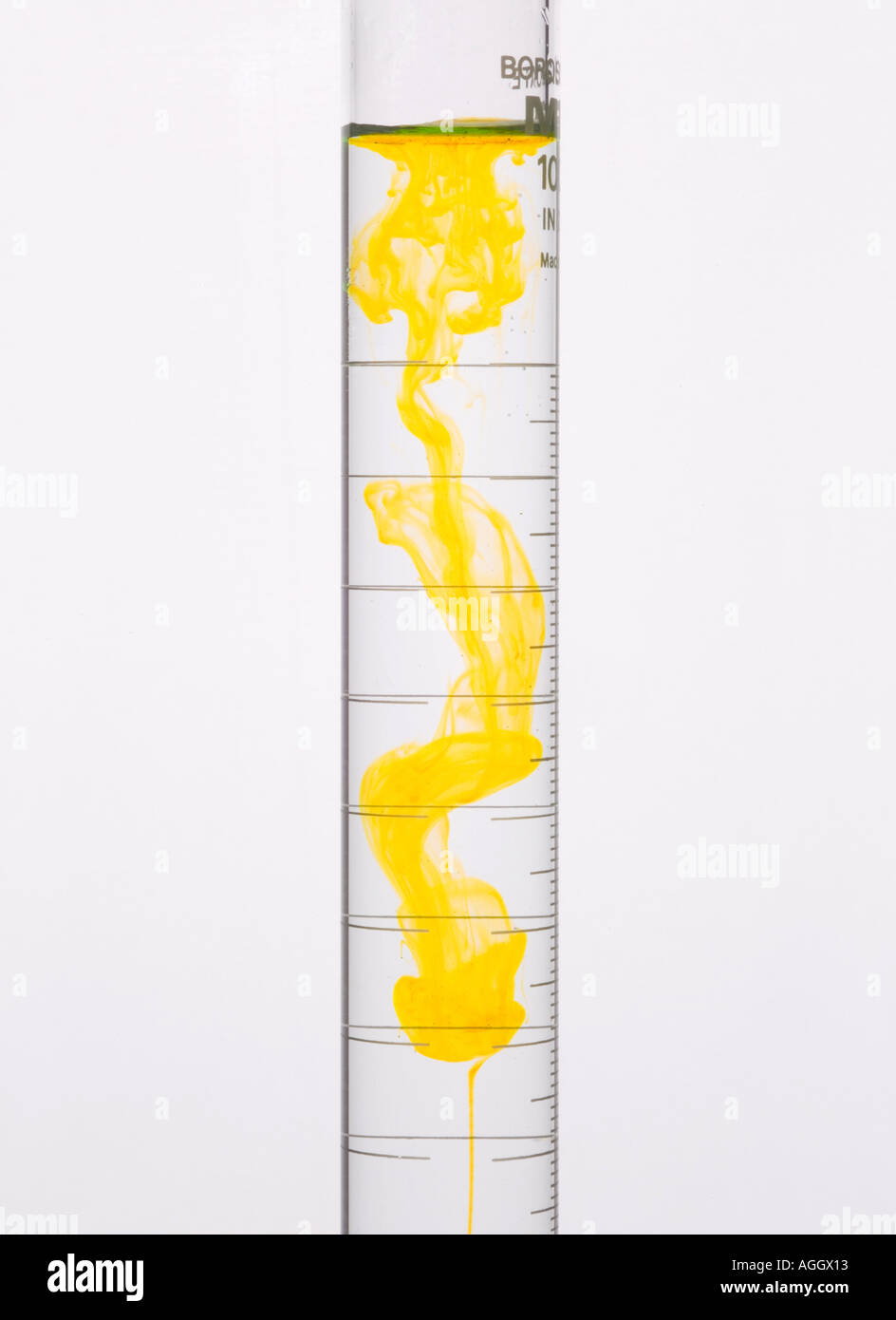 A measuring cylinder with a dye diffusing through water Stock Photo - Alamy