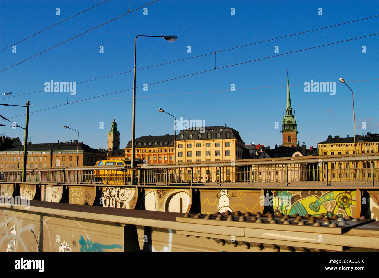 urban perspective, graffiti on iron bridge, Stockholm, Sweden Stock ...