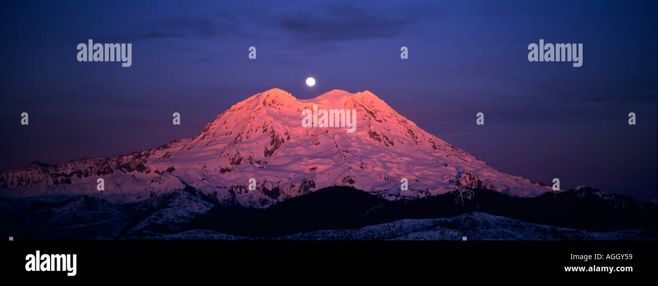USA Washington Mount Rainier National Park Full moon rises behind 14 ...