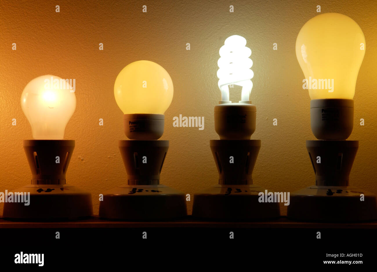 Display of traditional and energy efficient electric light bulbs Stock ...