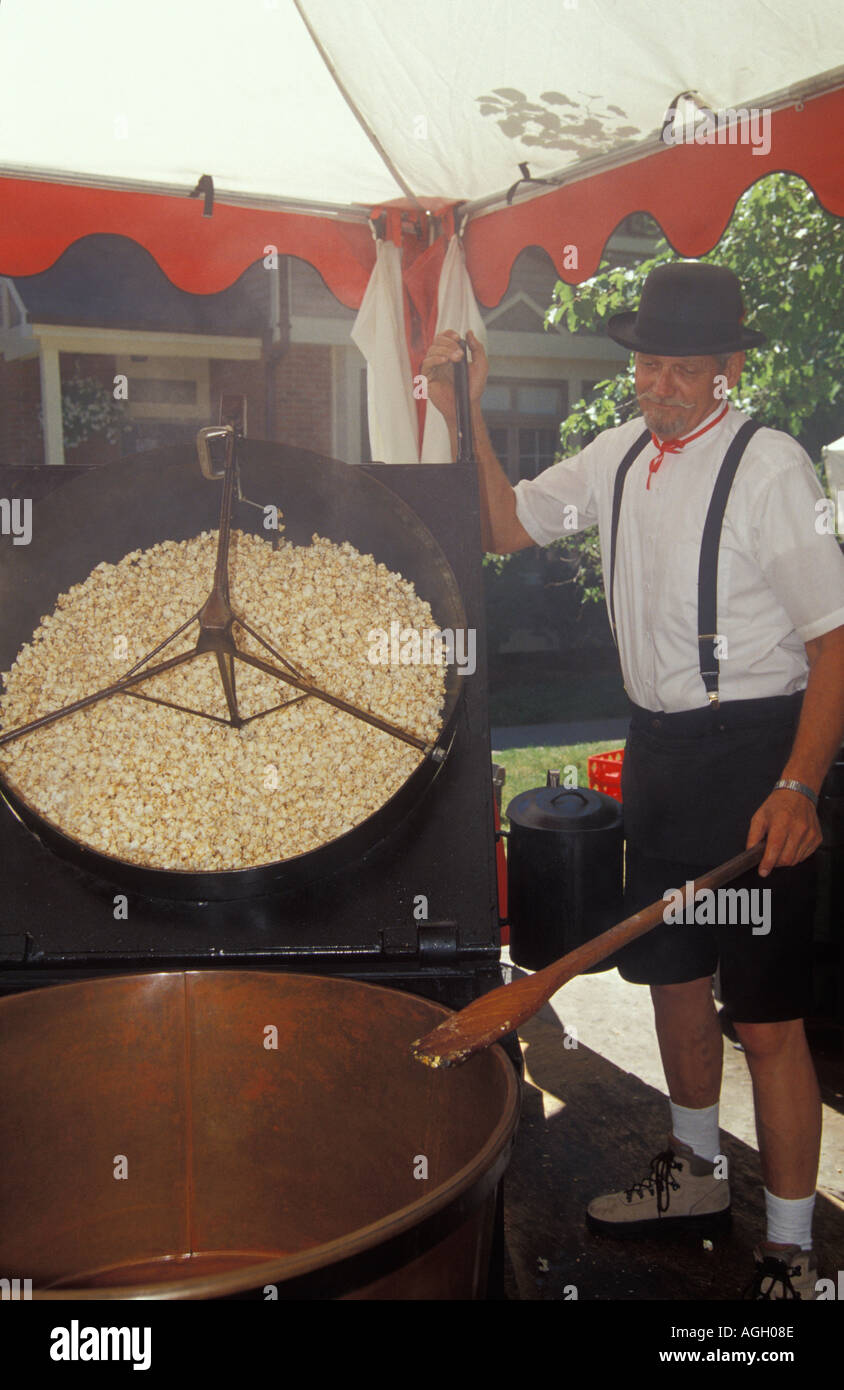 Popcorn vendor making kettle corn at a street fair in Rochester New ...