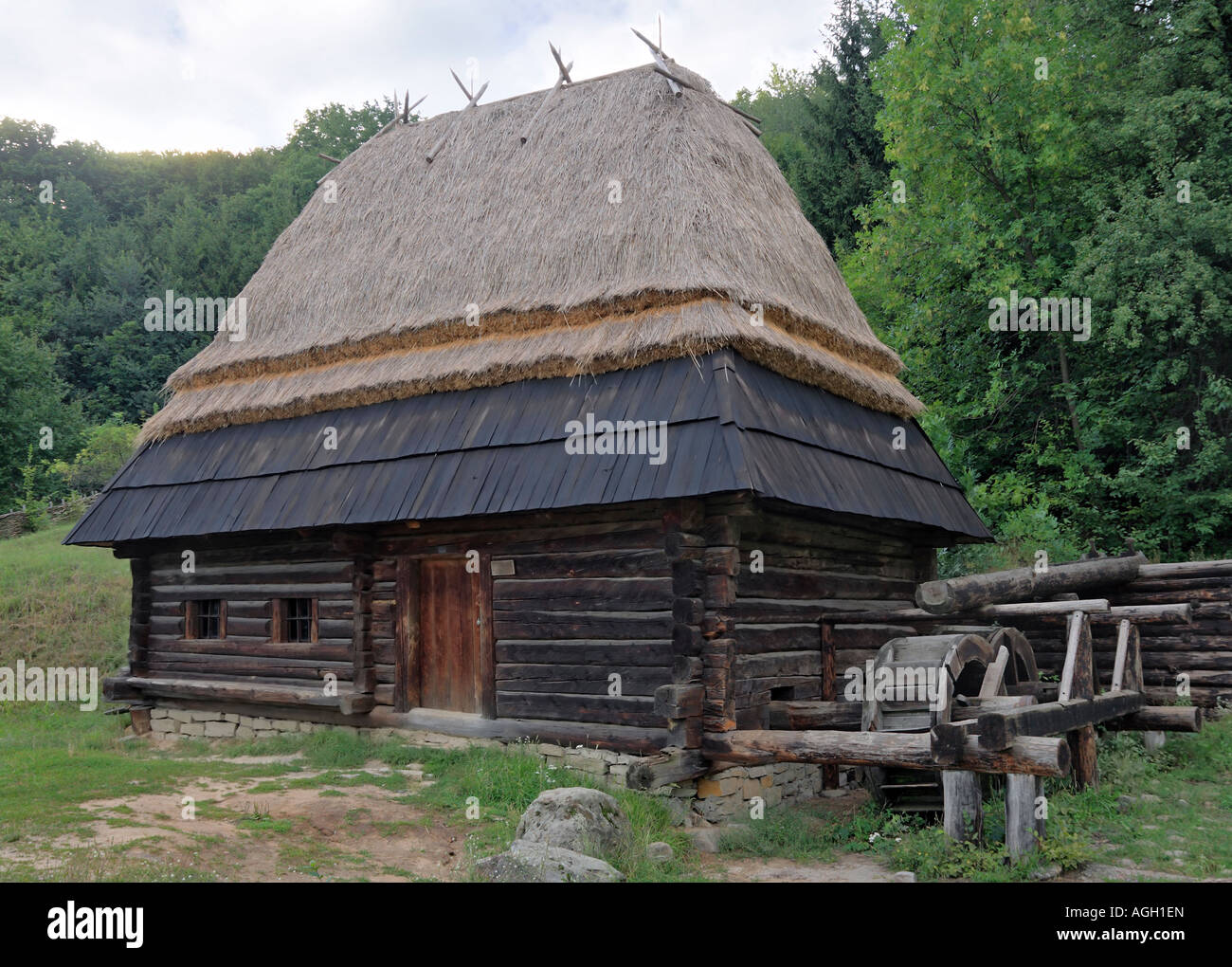 old wood log water mill in historical country homestead Stock Photo - Alamy