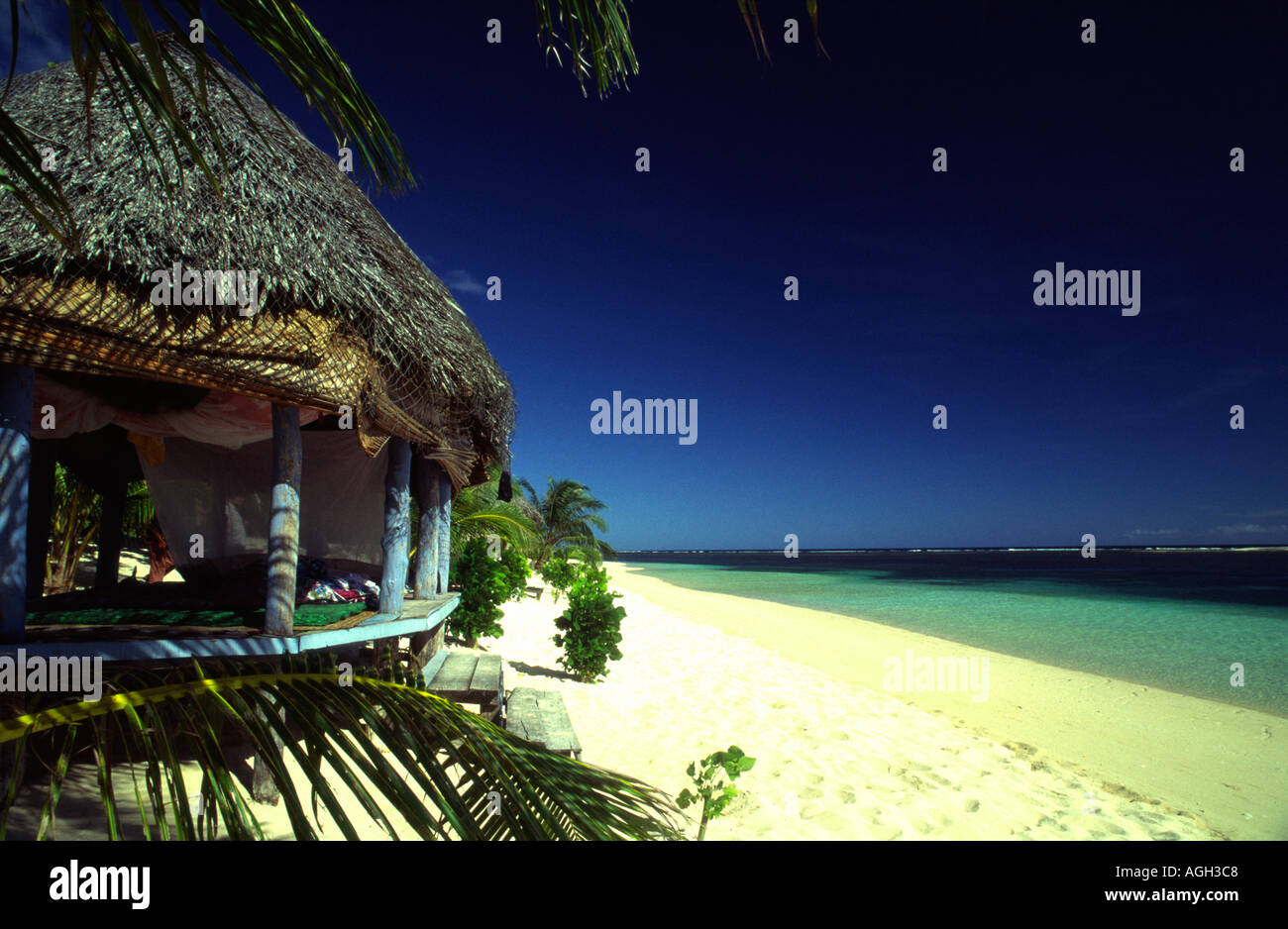 A fale or beach hut on the tropical island of Savaii in the South ...