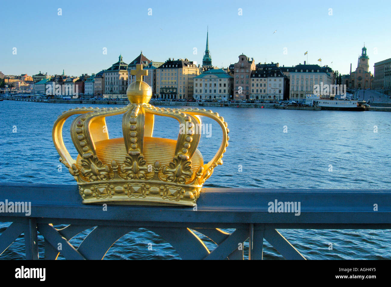 detail of famous bridge with view over The Old City, Stockholm, Sweden ...