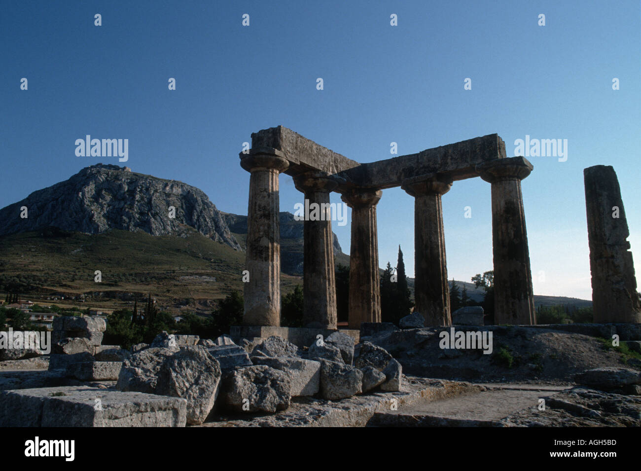 Ruins of the ancient temple of Apollo at the site of ancient Corinth ...