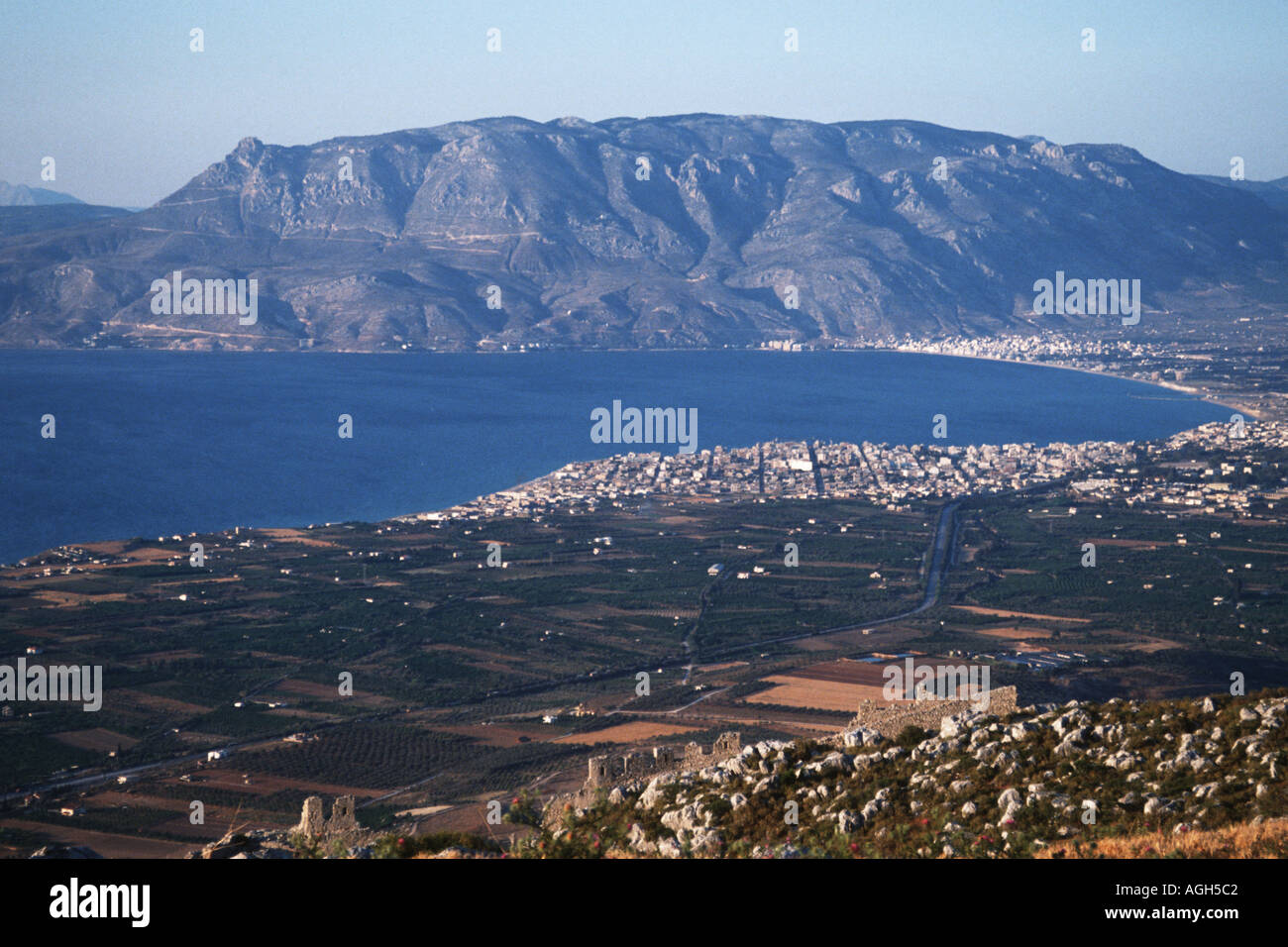 The Gulf of Corinth with the city of Corinth as seen from Acrocorinth ...