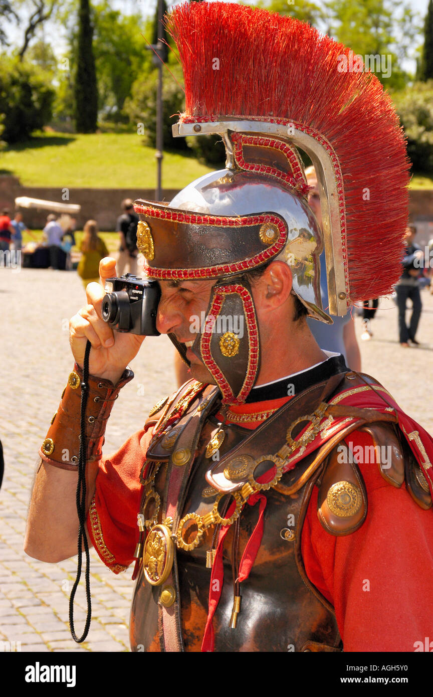 roman soldier with snapshot camera outside Colosseum, Rome, Italy Stock ...