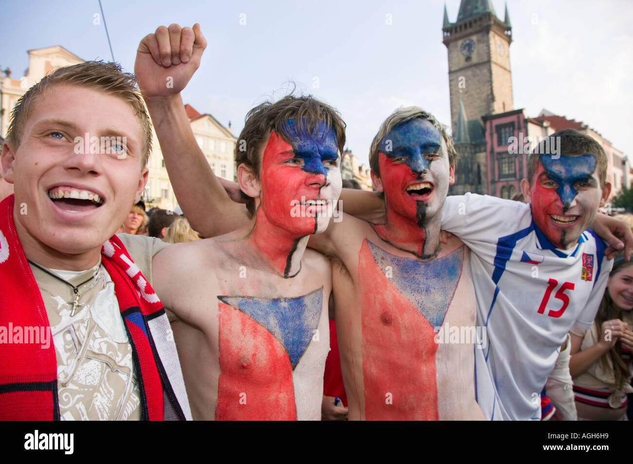 Face painted Czech Republic fans smile and cheer during World Cup game ...