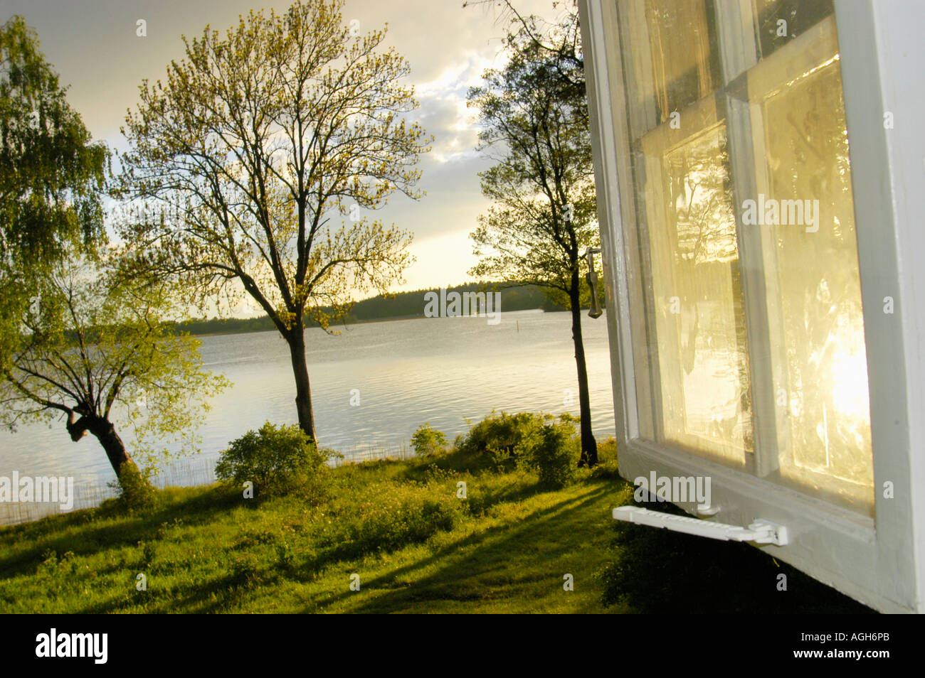 view of lake from window, Sweden Stock Photo - Alamy