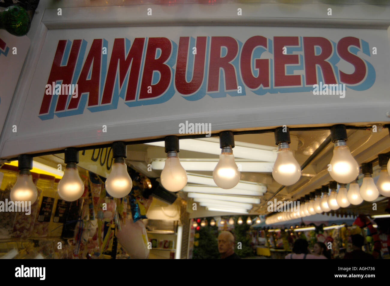 Hamburger stall at the fun fair Stock Photo - Alamy