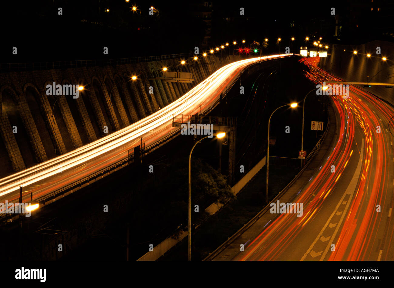 Car light trails on city street at night Nice France Stock Photo - Alamy