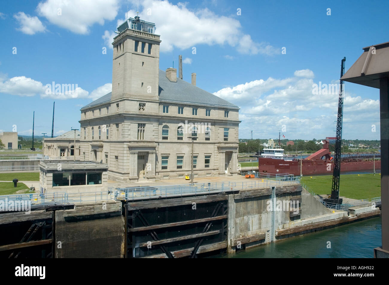 Great Lakes freighters passes through the Soo Locks at Sault Ste Marie ...