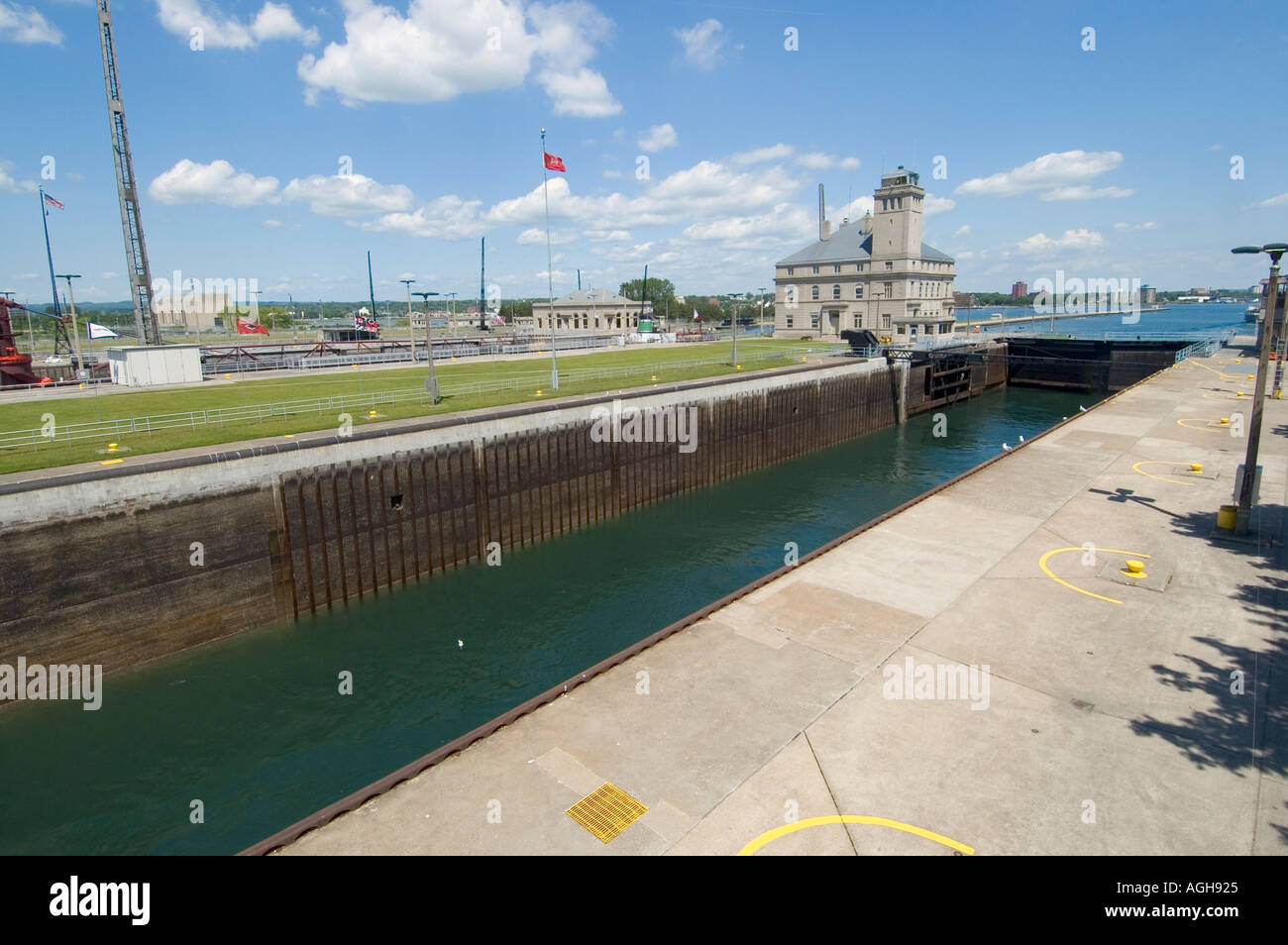 Great Lakes freighters passes through the Soo Locks at Sault Ste Marie ...