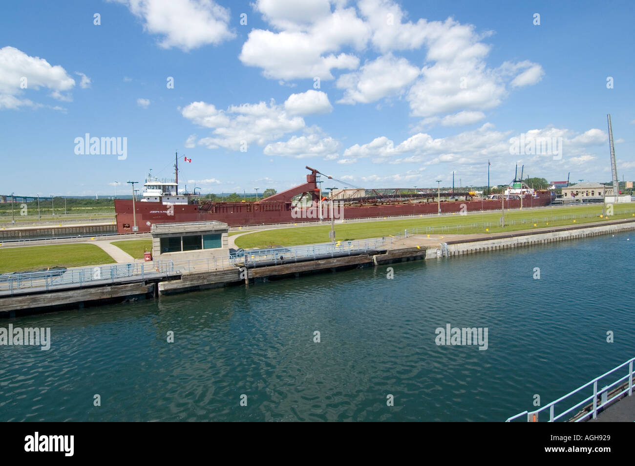 Great Lakes freighters passes through the Soo Locks at Sault Ste Marie ...