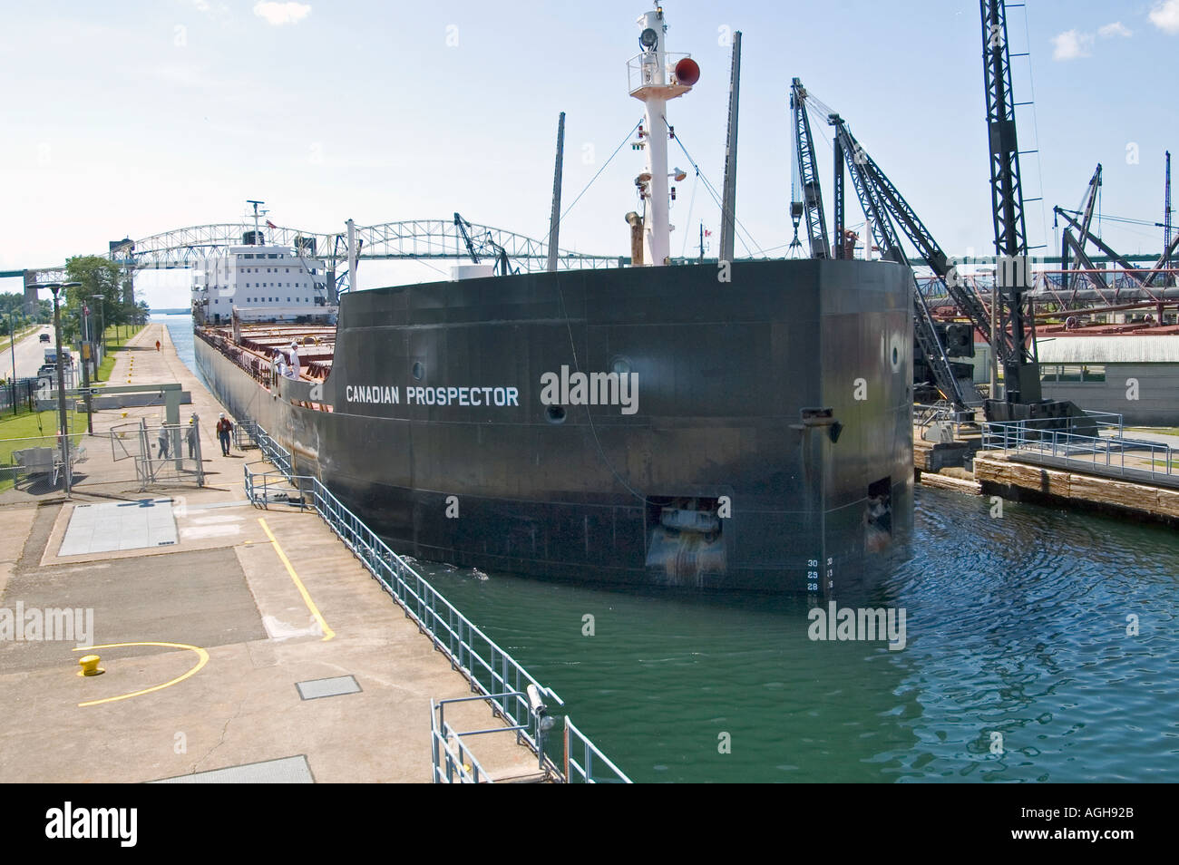 Great Lakes freighters passes through the Soo Locks at Sault Ste Marie ...