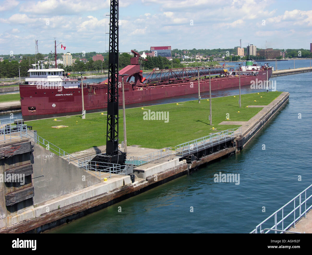 Great Lakes freighters passes through the Soo Locks at Sault Ste Marie ...