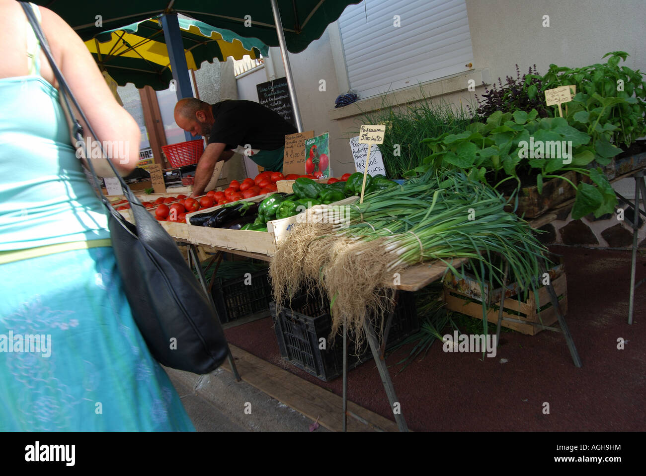 fruit and vegetables market stall in st gilles croix de vie, vendee ...