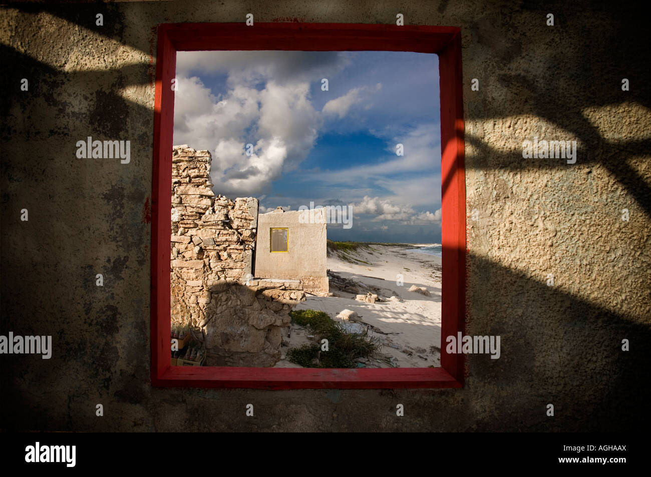 View through window of ruins on beach in Cozumel Mexico Stock Photo - Alamy